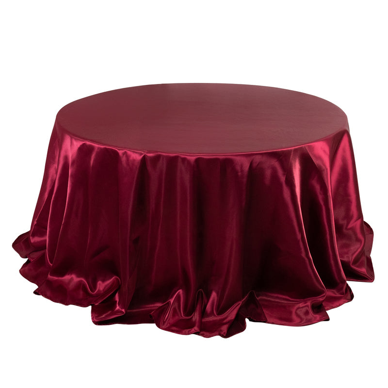 Satin Round Tablecloth 132" Burgundy by TableclothsFactory.com