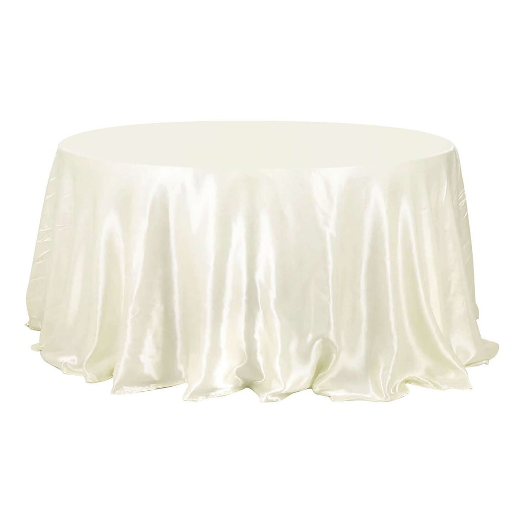 Satin Round Tablecloth 132" Ivory | TableclothsFactory