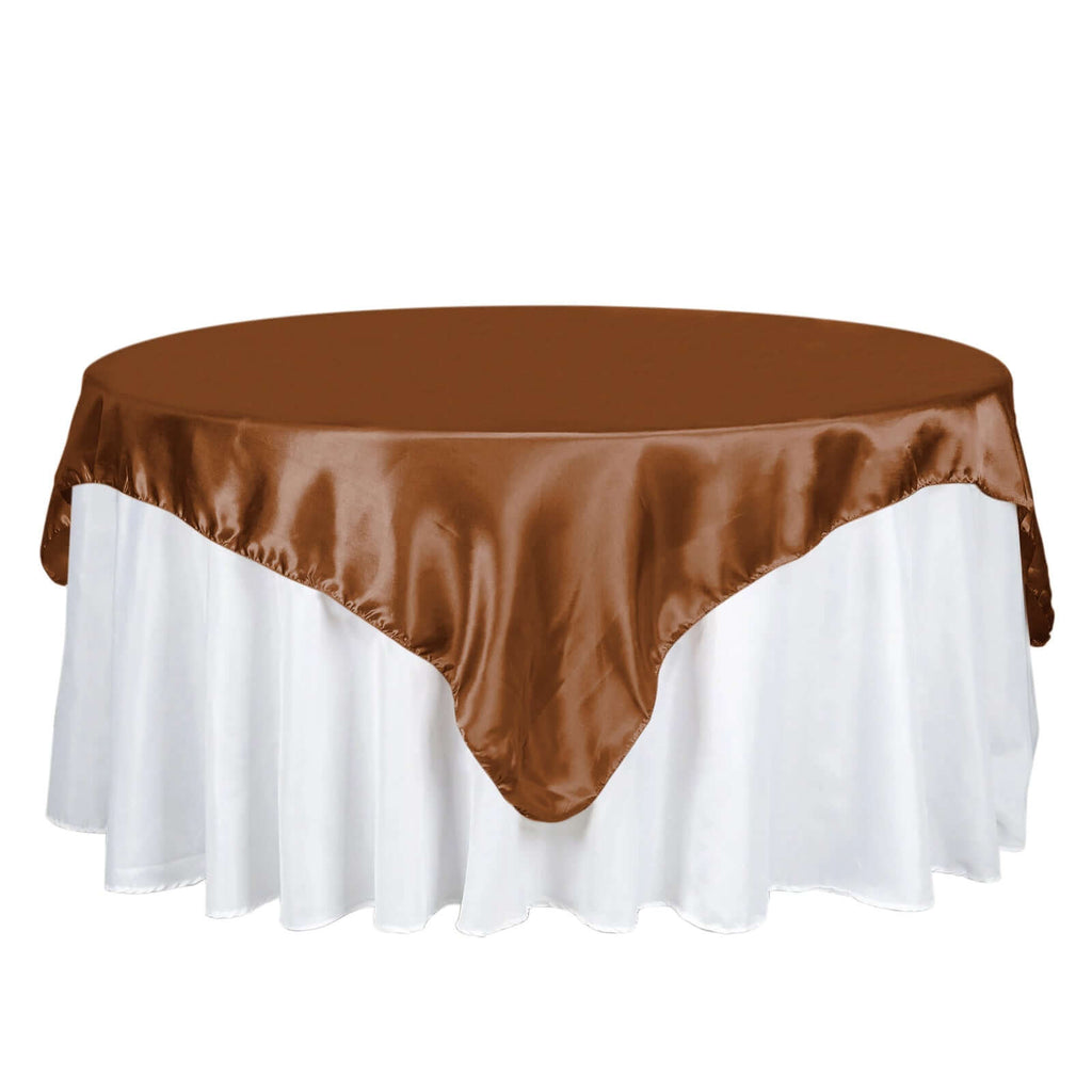 Satin Table Overlay 72"x72" Cinnamon Brown | TableclothsFactory