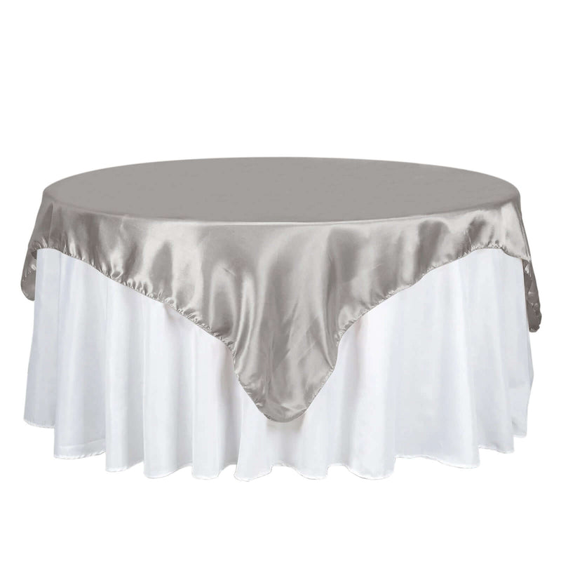 Satin Table Overlay 60"x60" Silver | TableclothsFactory