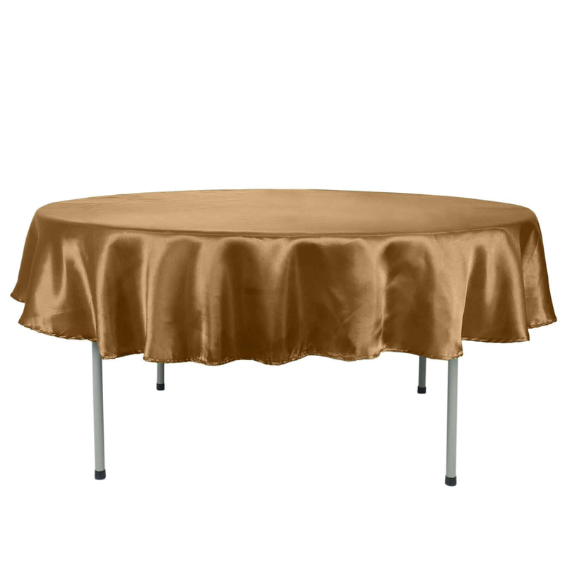 Satin Round Tablecloth 132" Gold | TableclothsFactory