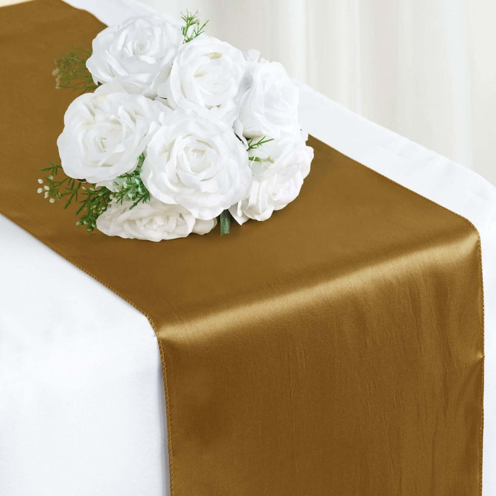 Satin Table Runner 12"x108" Gold | TableclothsFactory