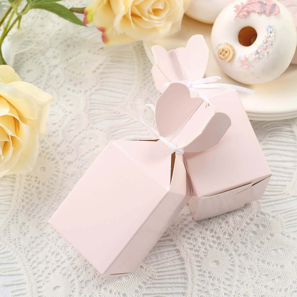 25 Pack Blush Floral Satin Ribbon Gift Boxes | TableclothsFactory