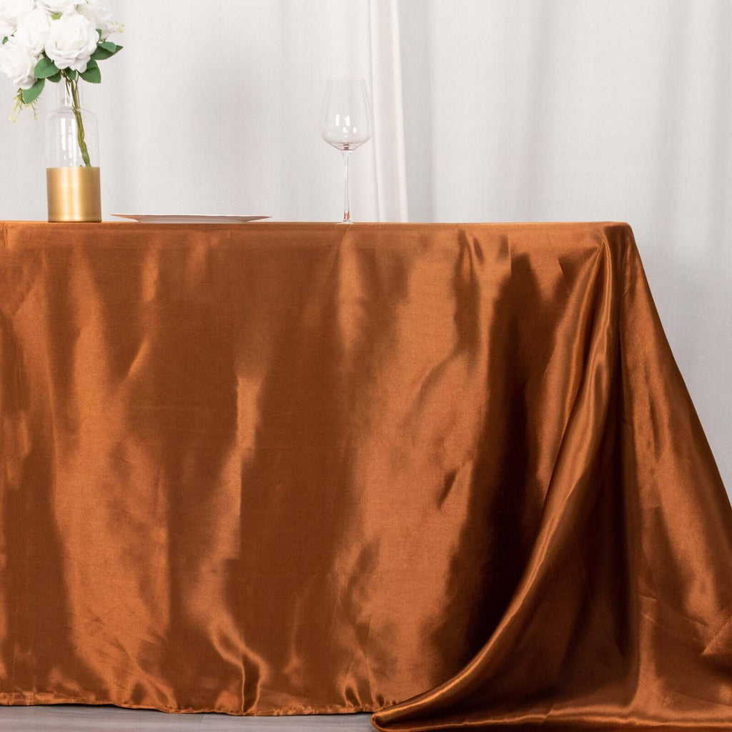 Satin Tablecloth 90"x132" Cinnamon Brown | TableclothsFactory
