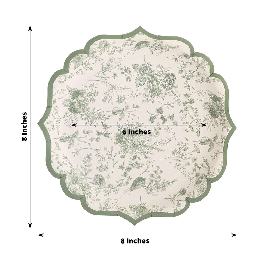French Toile Paper 8" Salad Plates White/Sage Green | TableclothsFactory