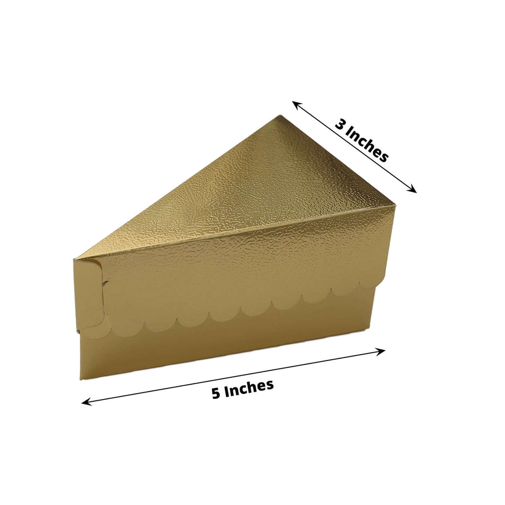 Paper Triangle Cake Slice Boxes 5"x3" Metallic Gold | TableclothsFactory