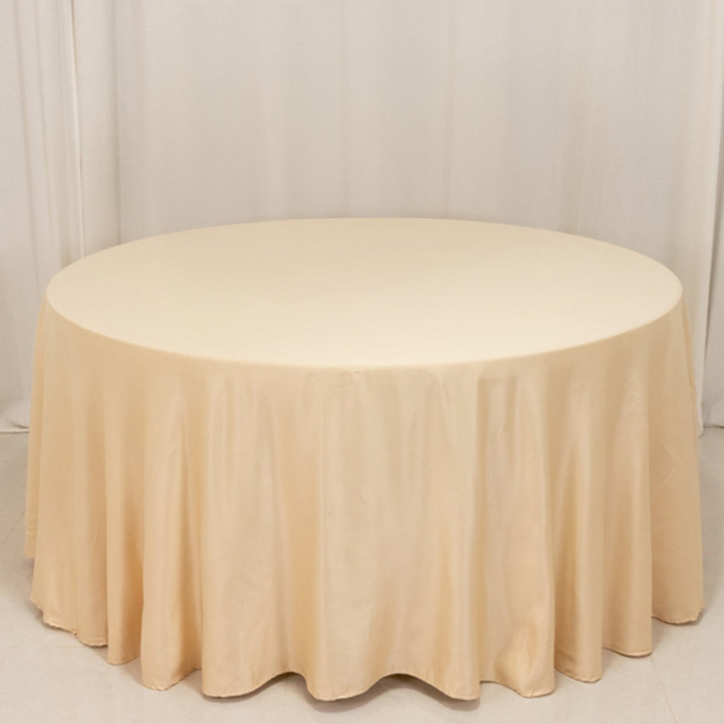 Lamour Satin Round Tablecloth 120" Beige by TableclothsFactory.com
