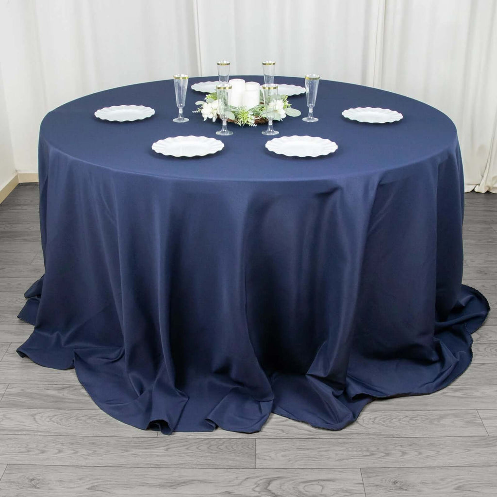Premium Polyester Tablecloth 132" Navy Blue | TableclothsFactory