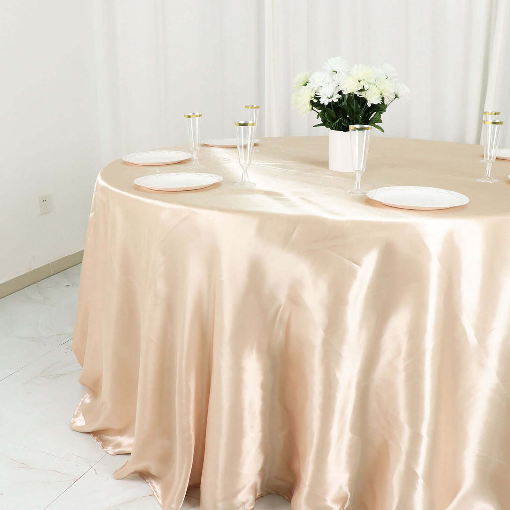 Satin Round Tablecloth 132" Beige | TableclothsFactory