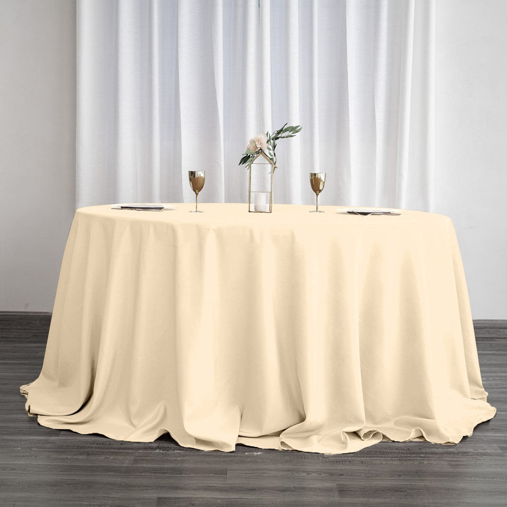 Polyester Tablecloth 132" Beige | TableclothsFactory