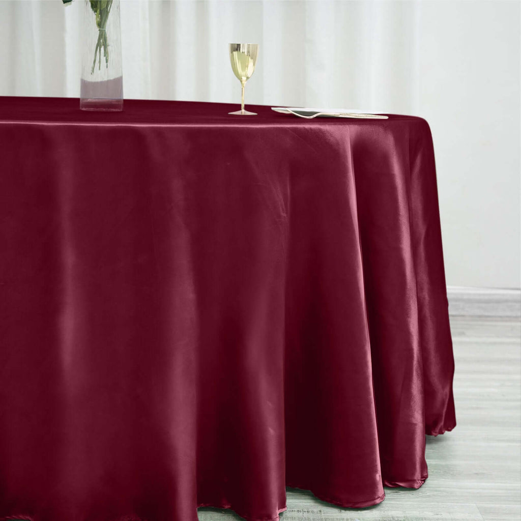 Satin Round Tablecloth 120" Burgundy | TableclothsFactory