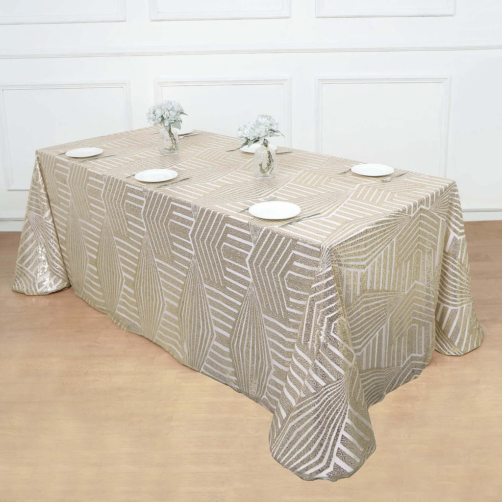 Diamond Sequin 90"x132" Champagne | TableclothsFactory