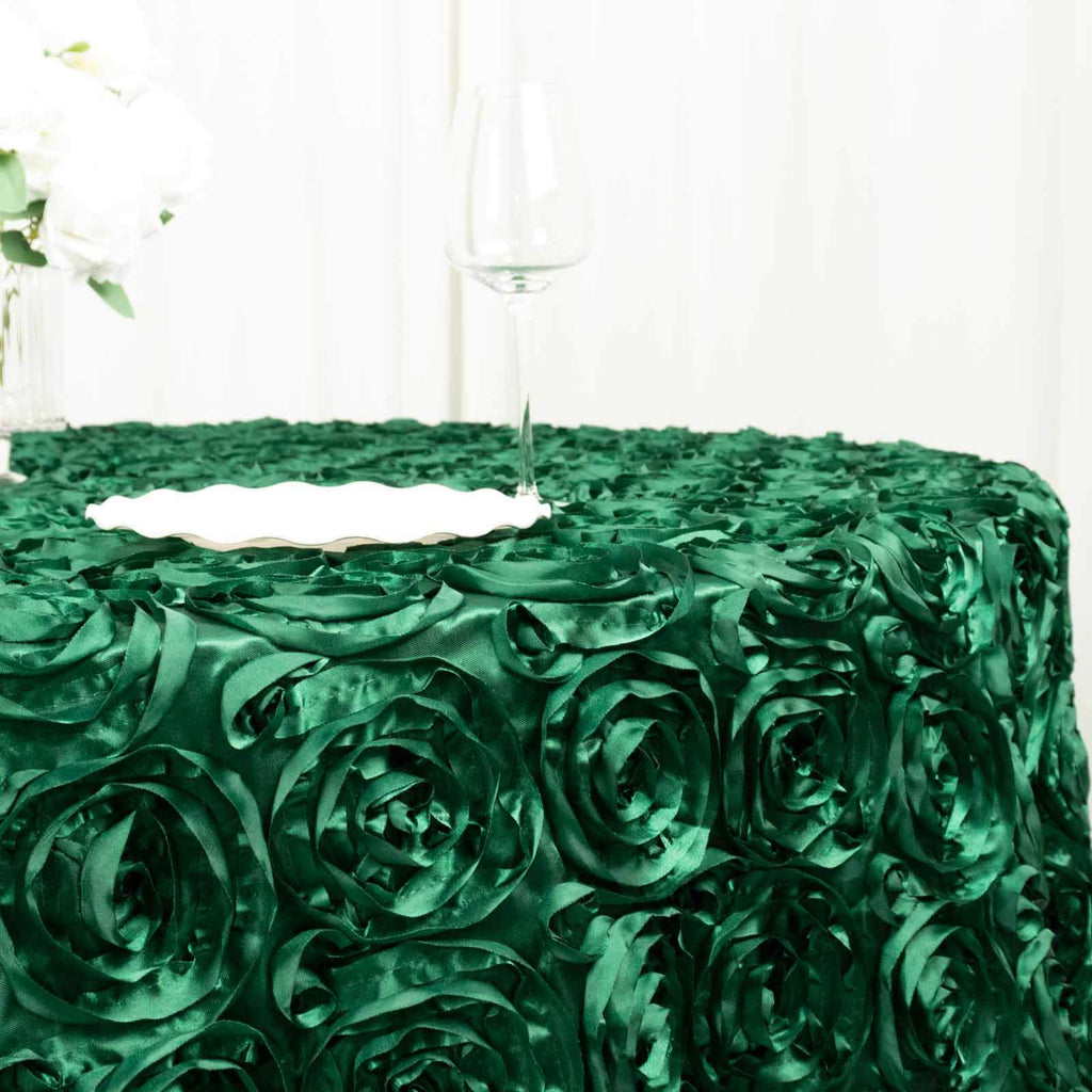 Rosette Satin Tablecloth 120” Emerald Green | TableclothsFactory