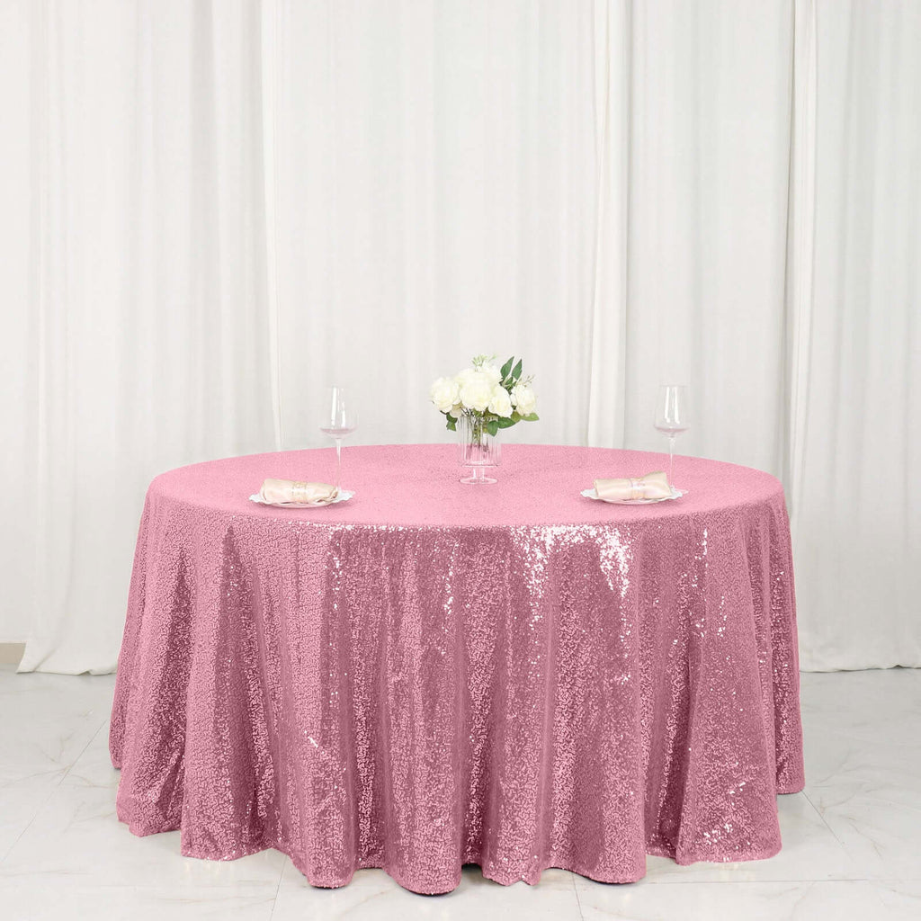 Sequin Round Tablecloth 120" Pink | TableclothsFactory
