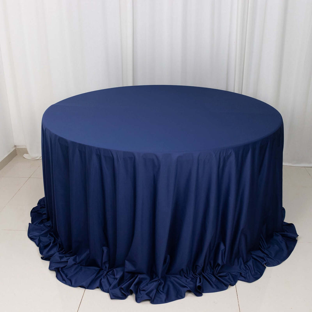 Premium Scuba Round Tablecloth 132" Navy Blue | TableclothsFactory