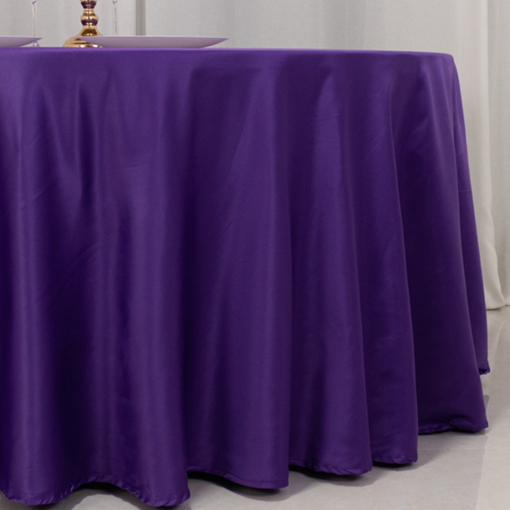 Lamour Satin Round Tablecloth 120" Purple | TableclothsFactory