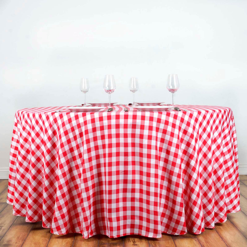 Checkered Tablecloth 120" White/Red | TableclothsFactory