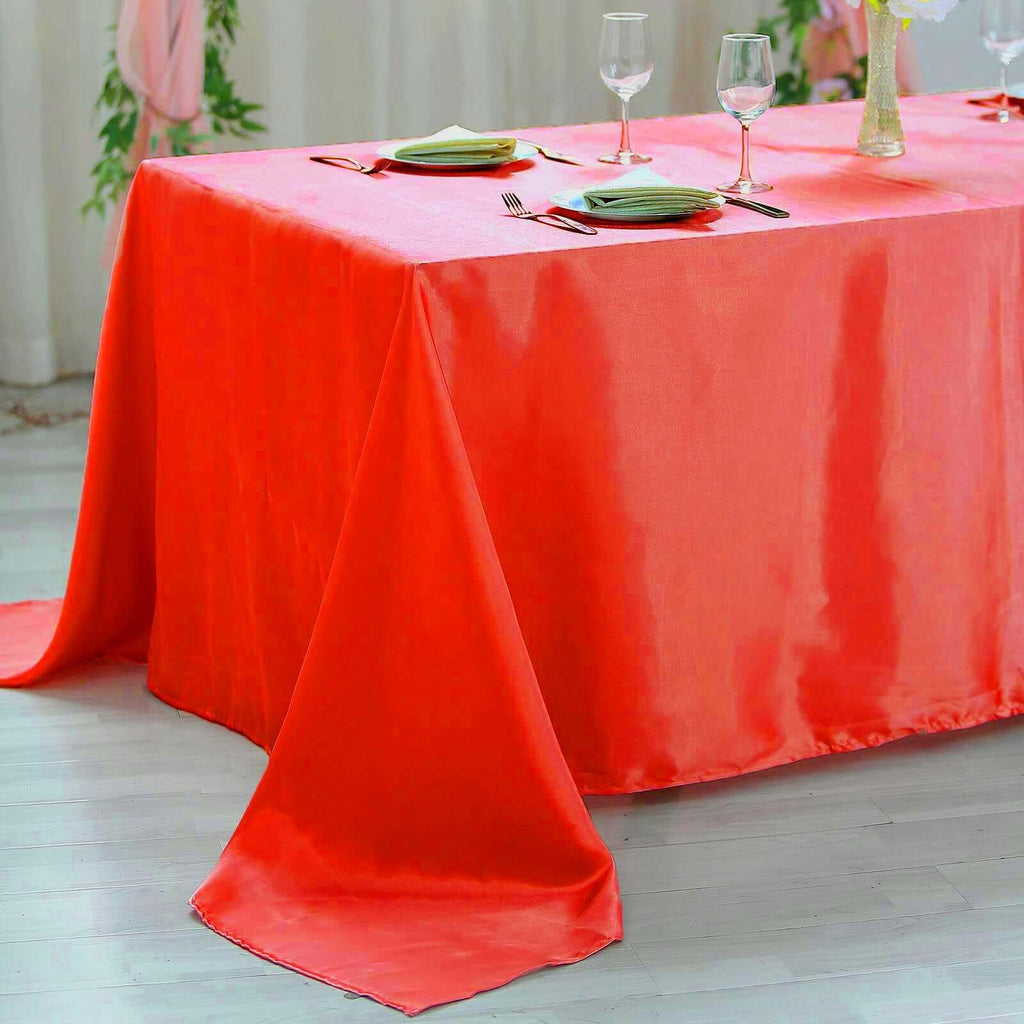 Satin Rectangle Tablecloth 90"x156" Red | TableclothsFactory