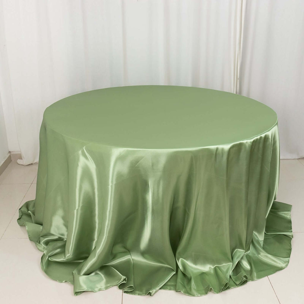 Satin Round Tablecloth 132" Sage Green | TableclothsFactory