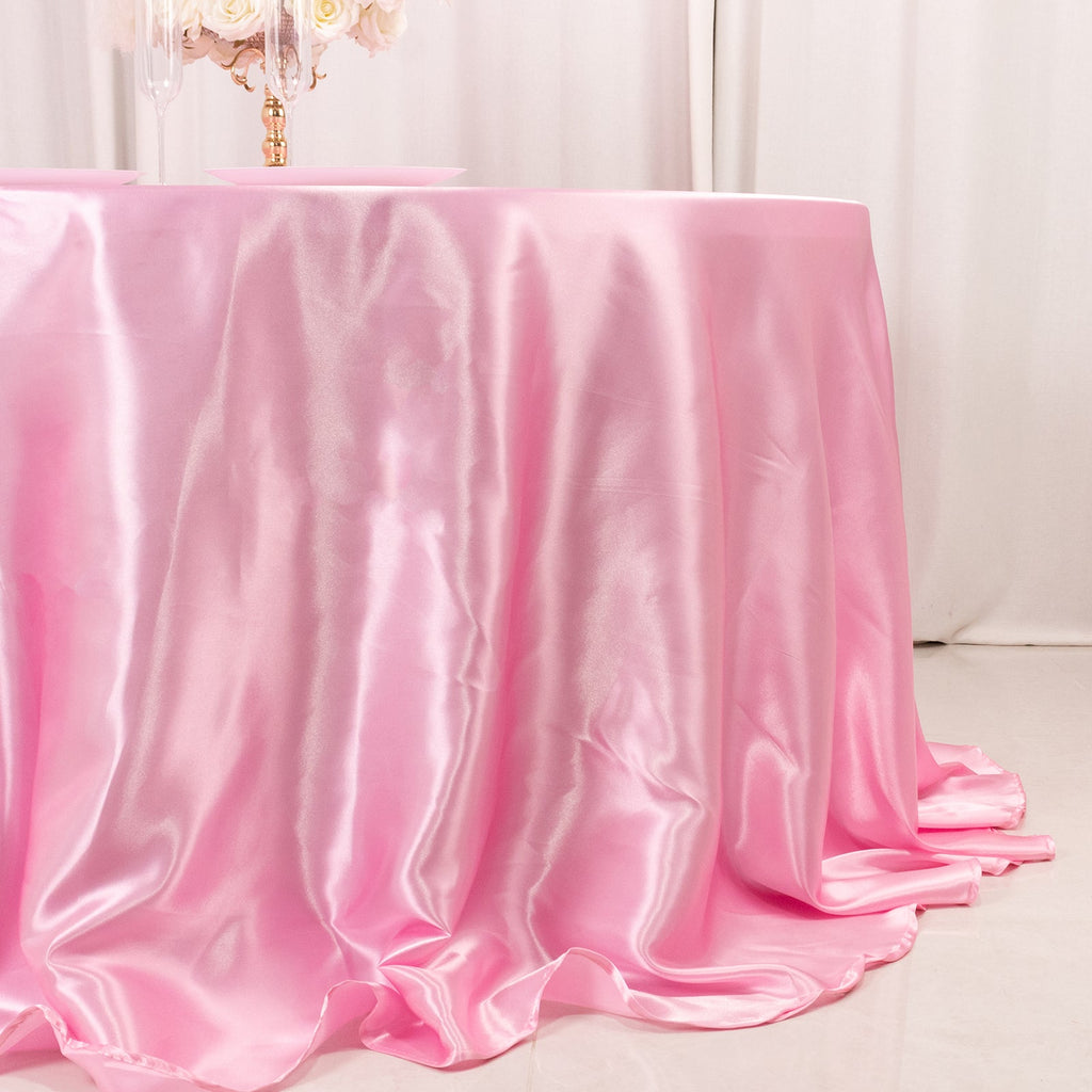 Satin Round Tablecloth 132" Pink | TableclothsFactory