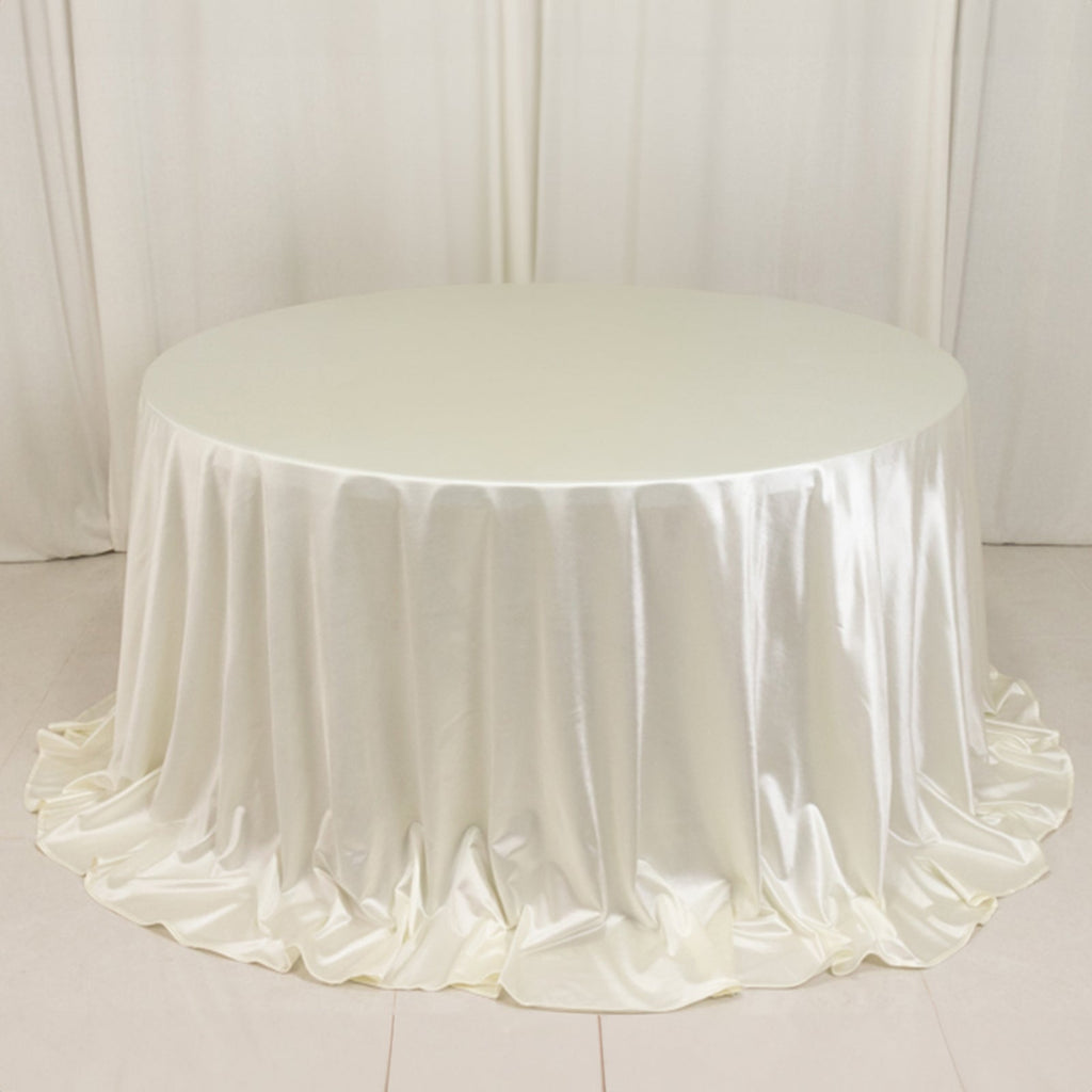 Premium Scuba Round Tablecloth 132" Pearl White | TableclothsFactory