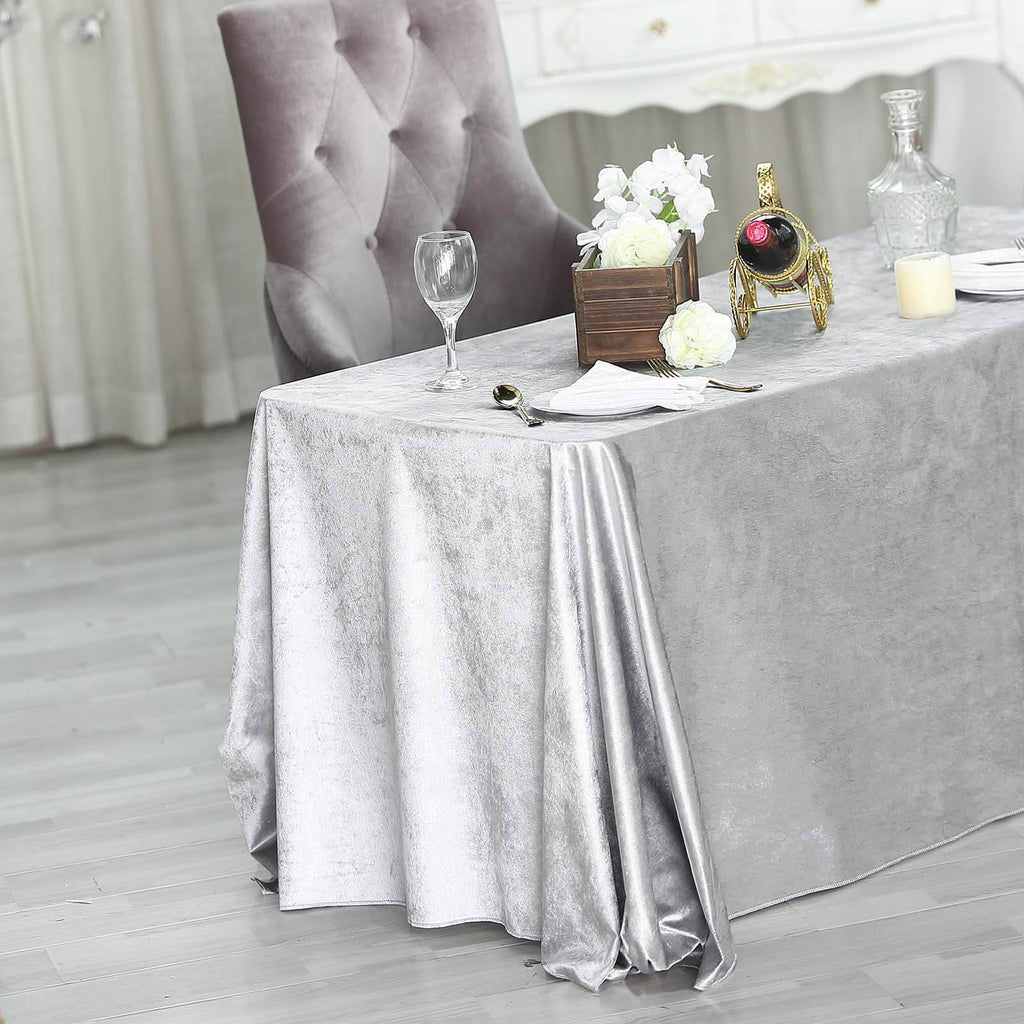 Velvet Tablecloth 90"x132" Silver | TableclothsFactory