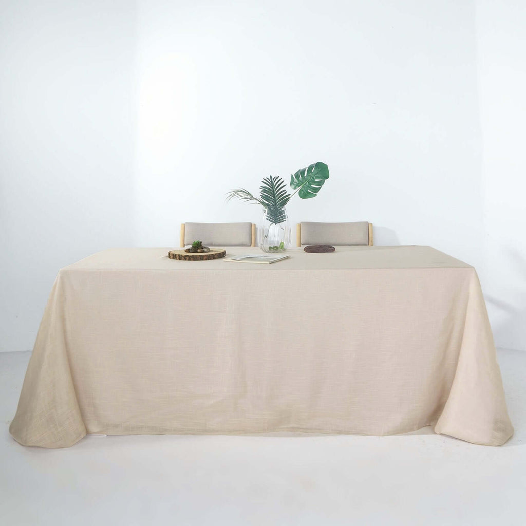 Faux Linen Tablecloth 90"x156" Beige | TableclothsFactory