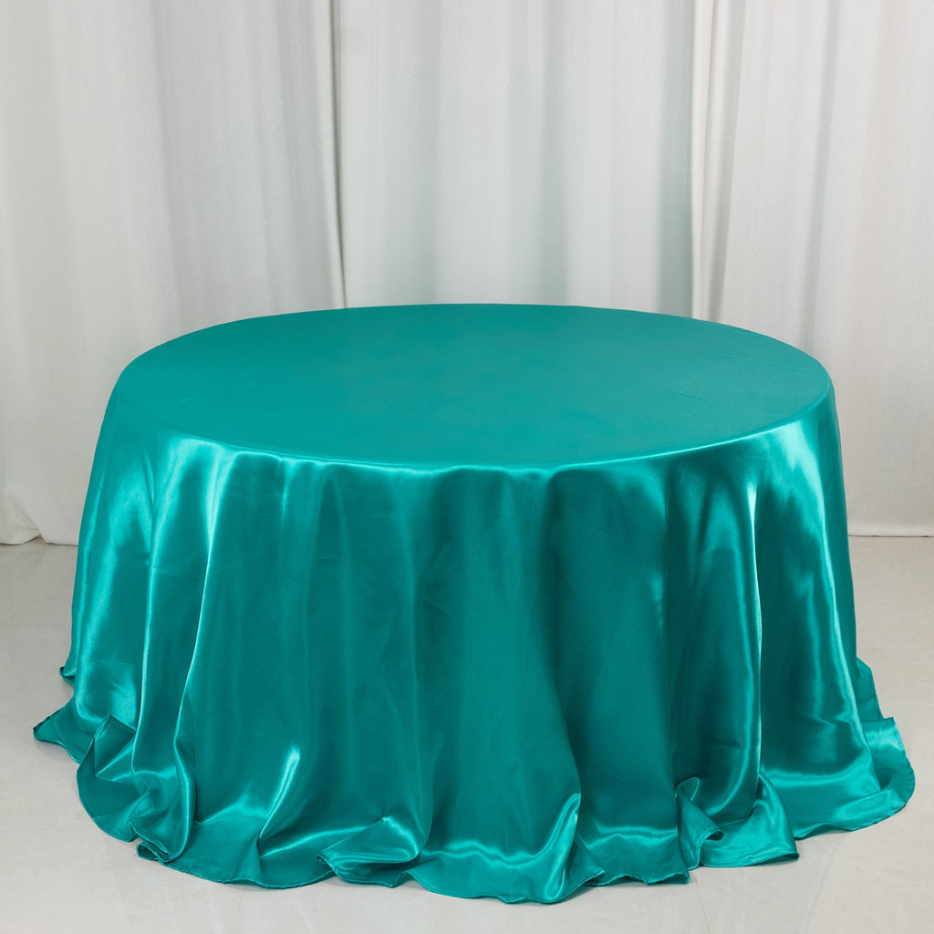 Satin Round Tablecloth 132" Turquoise | TableclothsFactory