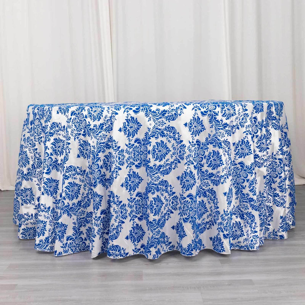 Velvet Damask Tablecloth 120" Royal Blue | TableclothsFactory