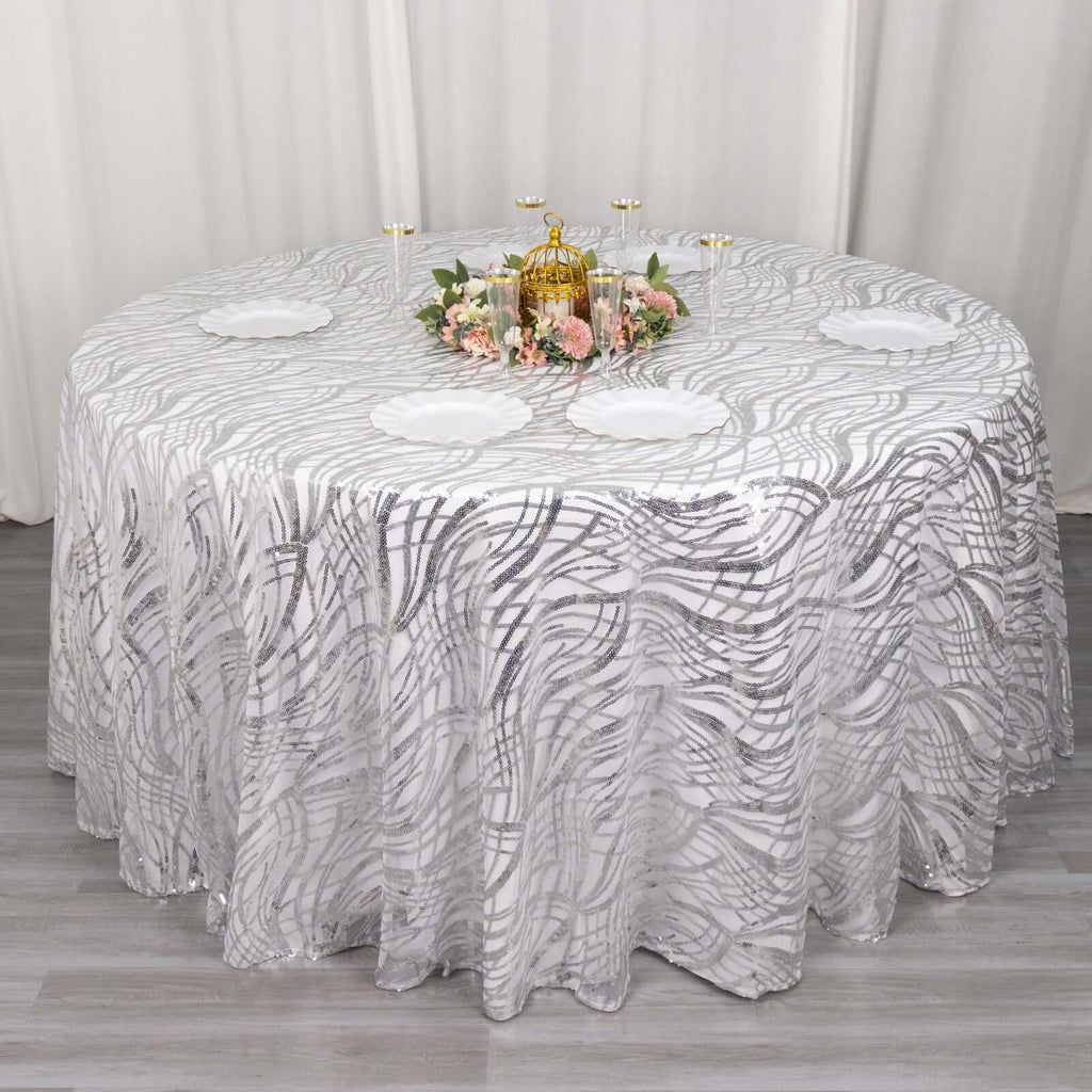 Sequins Tablecloth 120" Silver | TableclothsFactory