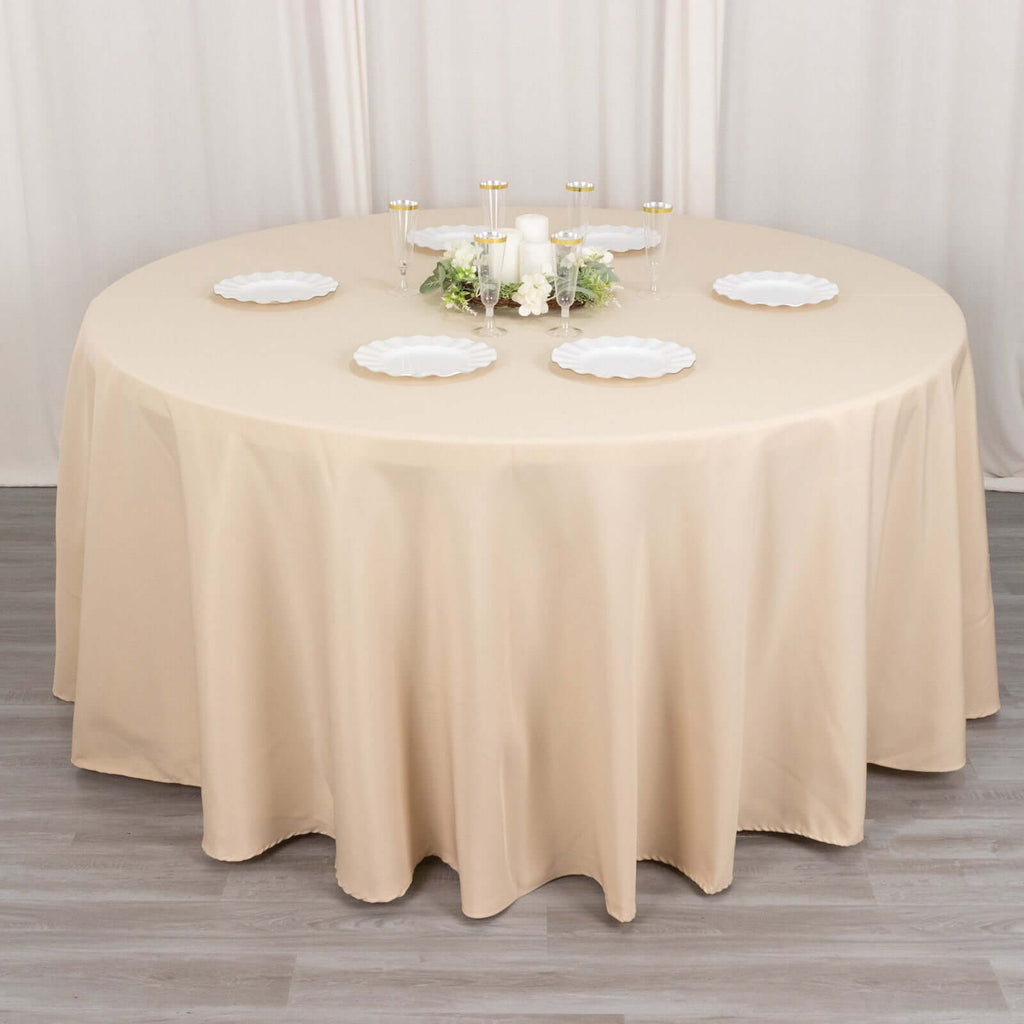Premium Polyester Tablecloth 120" Beige | TableclothsFactory