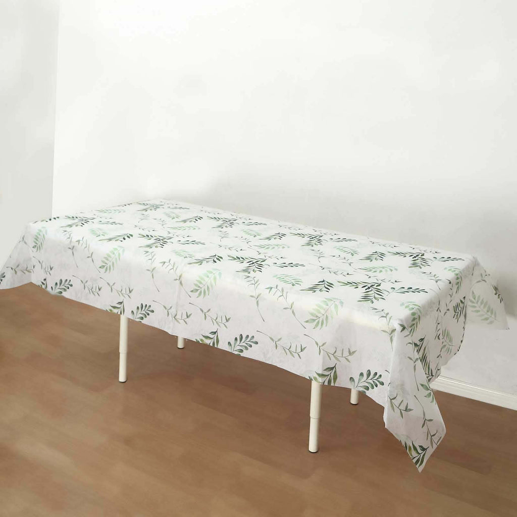 Non-Woven Rectangle Tablecloth 60"x102" White/Green Olive Leaves Print ...