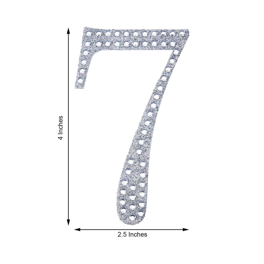 4" Rhinestone Sticker Numbers "7" Silver | TableclothsFactory