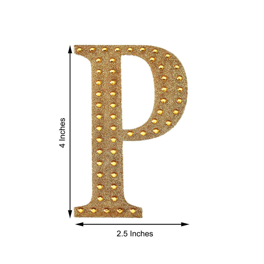 4" Rhinestone Sticker Letters "P" Gold | TableclothsFactory