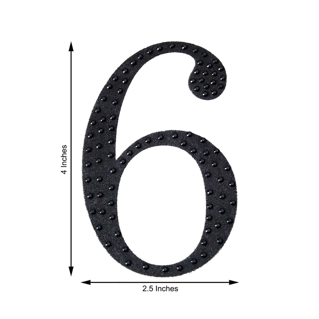 4" Rhinestone Sticker Numbers "6" Black | TableclothsFactory