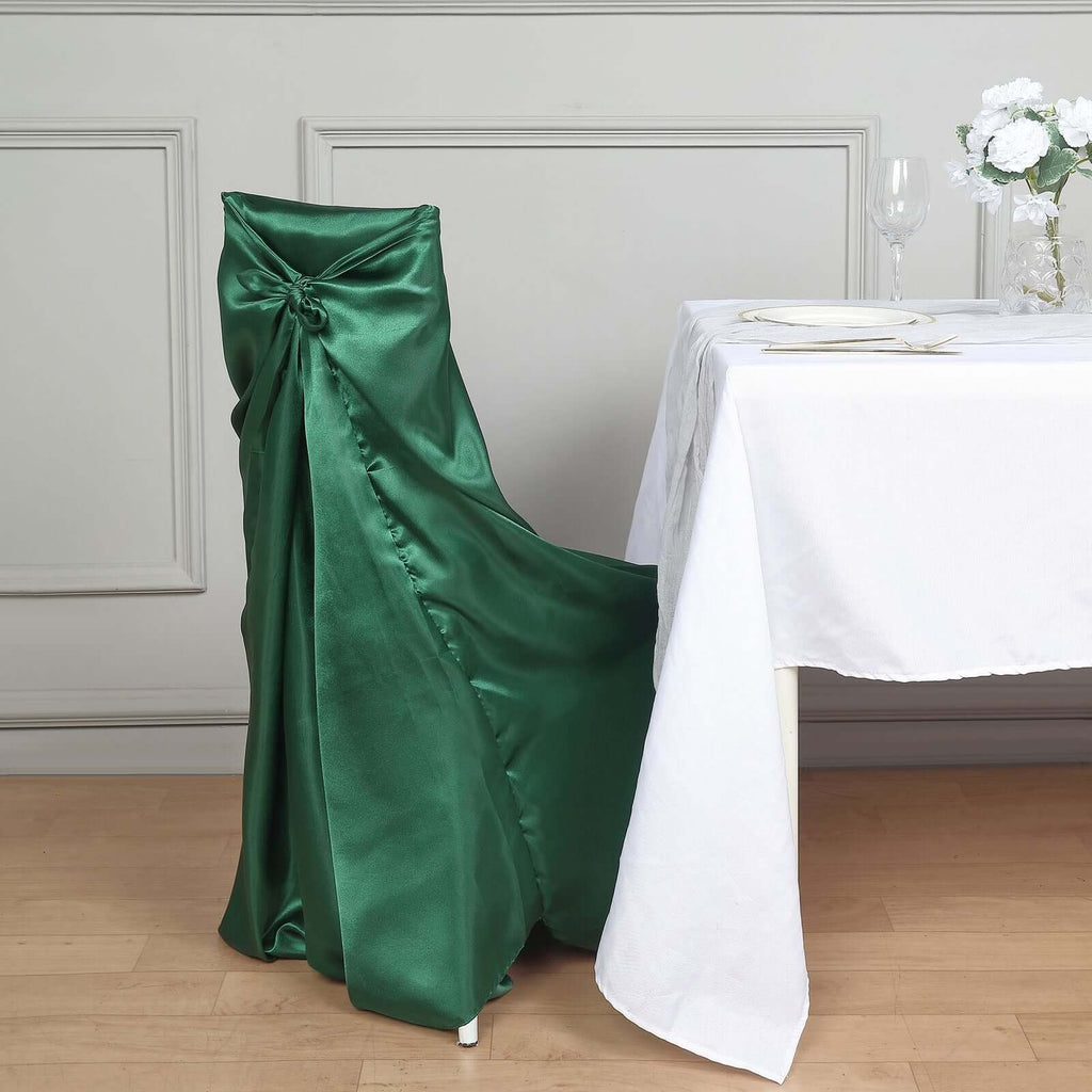 Satin Universal Chair Cover Emerald Green | TableclothsFactory