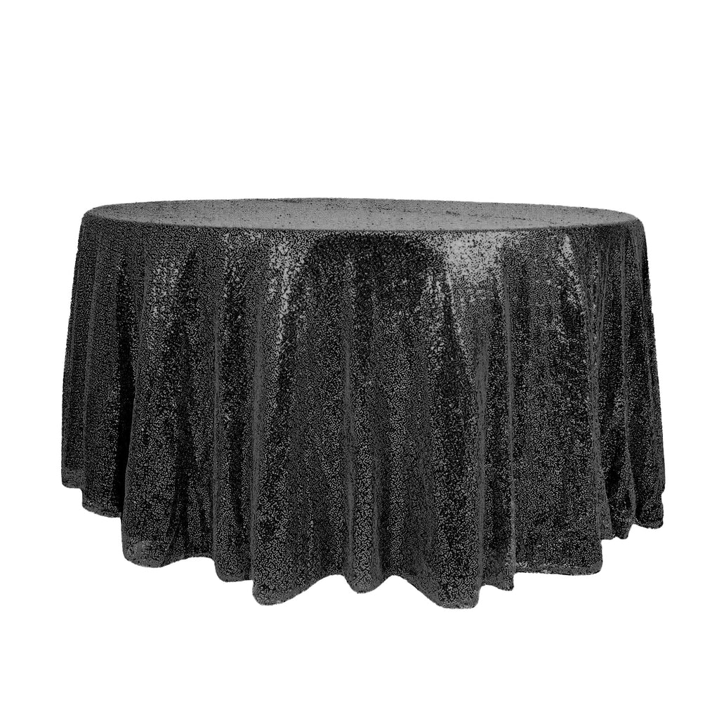 Sequin Round Tablecloth 120" Black | TableclothsFactory