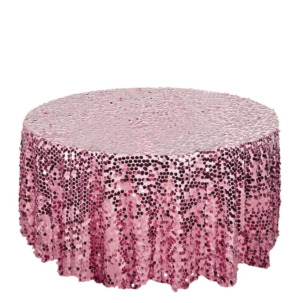 Big Payette Sequin Tablecloth 120" Pink | TableclothsFactory