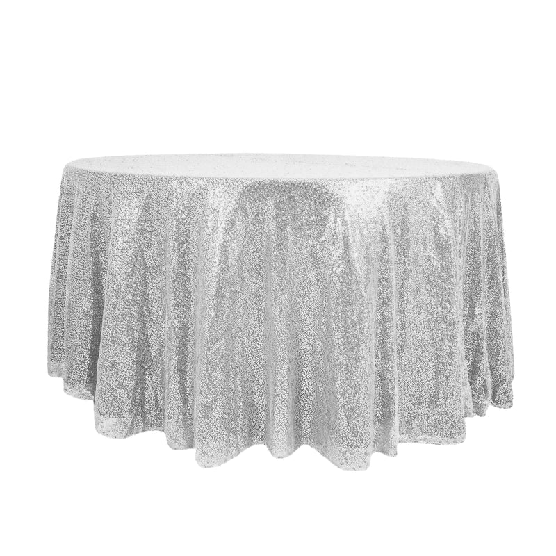 Sequin Tablecloth Rectangle 90"x156" Silver | TableclothsFactory