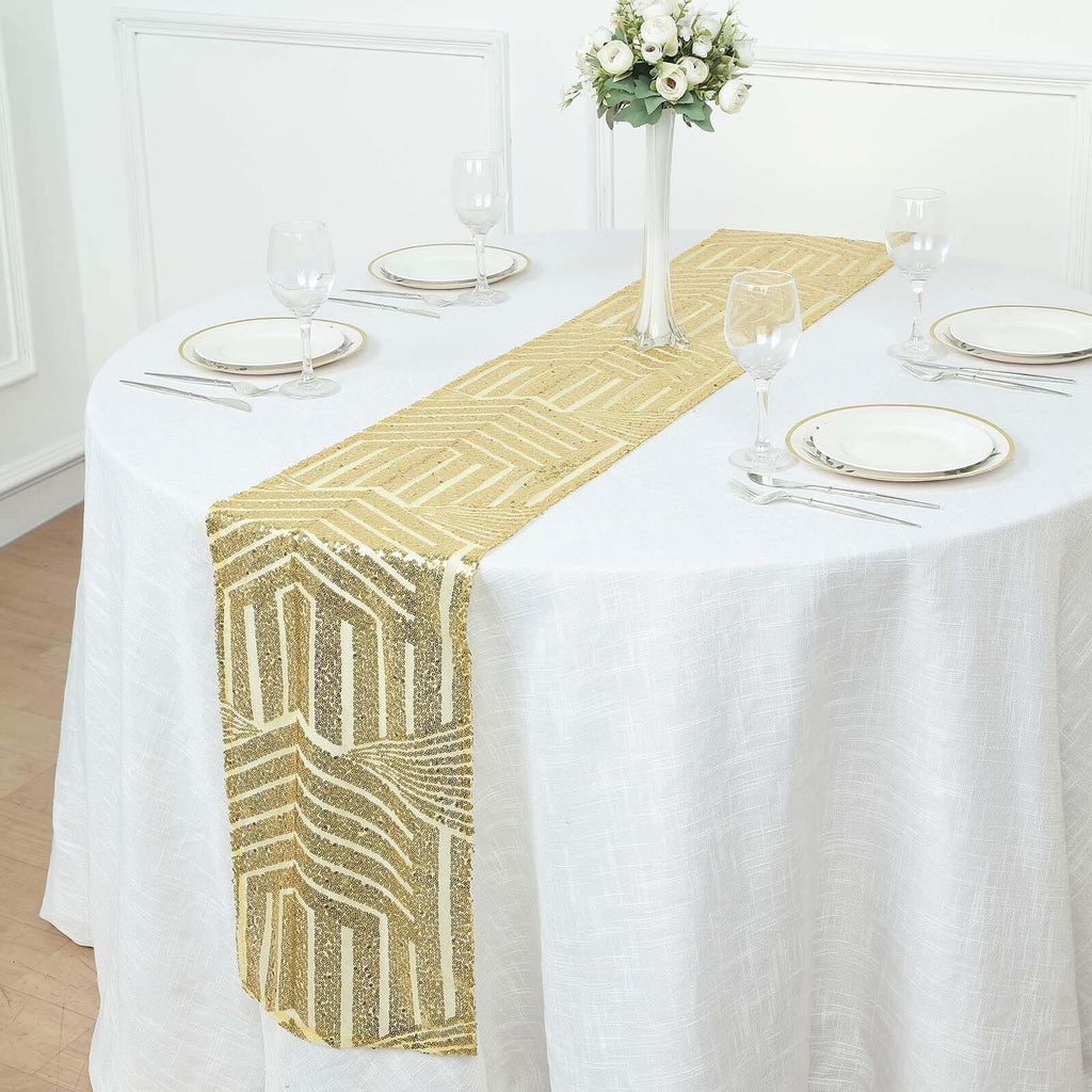 Diamond Sequin Table Runner 12"x108" Gold | TableclothsFactory