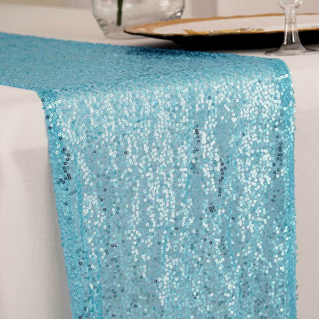 Sequin Runner 12"x108" Serenity Blue | TableclothsFactory