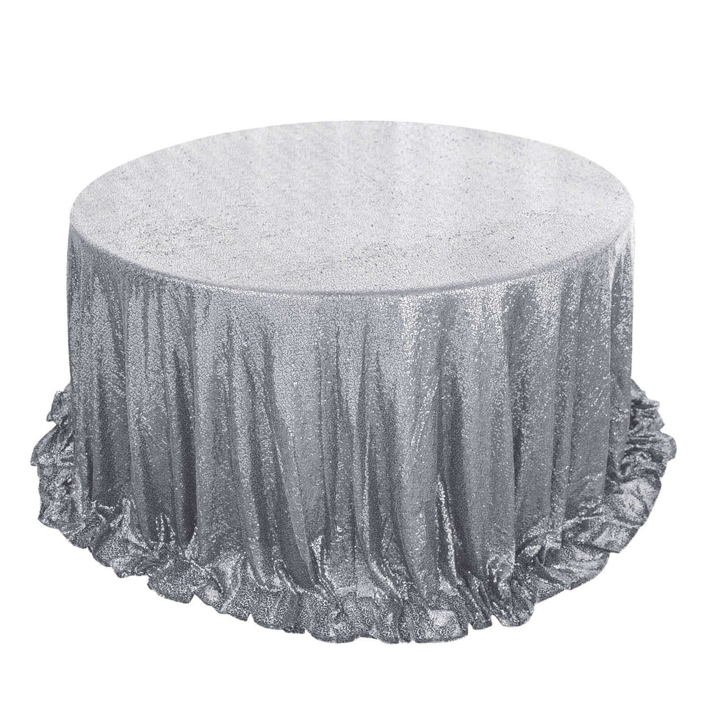 Sequin Tablecloth 136" Silver | TableclothsFactory