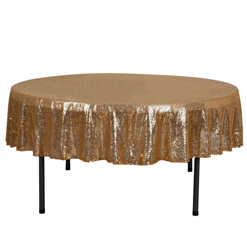 Sequin Round Tablecloth 136" Gold by TableclothsFactory.com