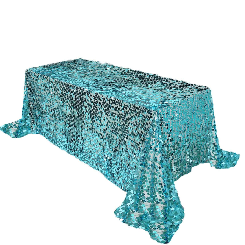 Payette Sequin Tablecloth 90"x132" Turquoise | TableclothsFactory