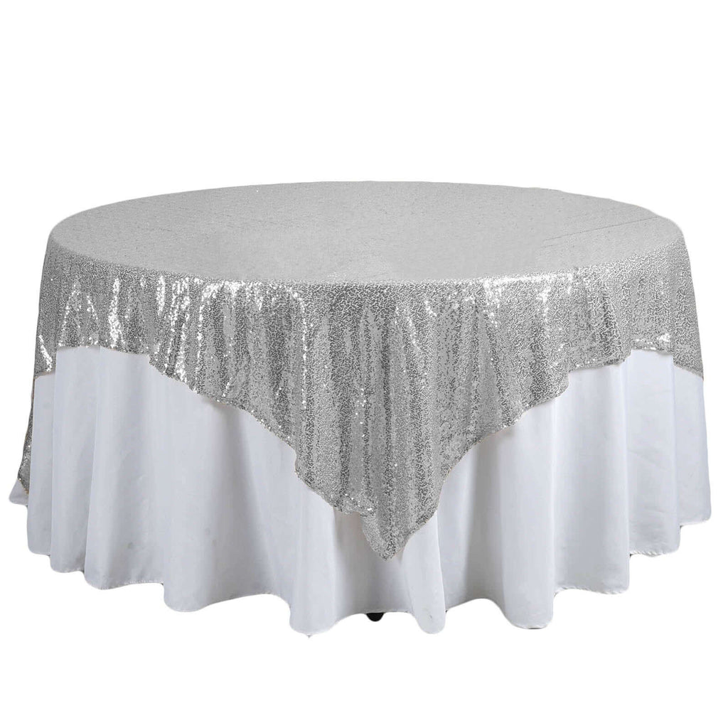 Sequin Overlay 90"x90" Silver | TableclothsFactory