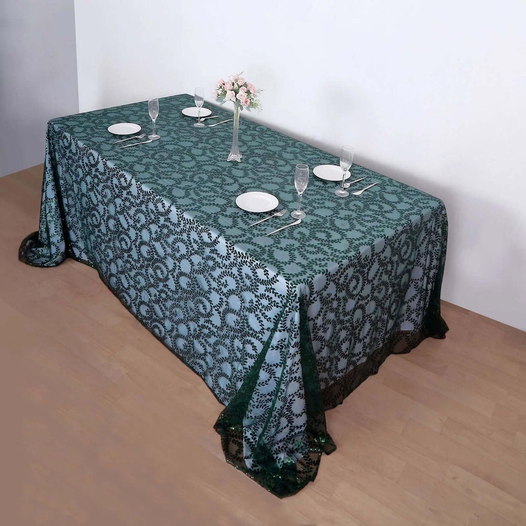 Sequin Tablecloth 90"x156" Emerald Green | TableclothsFactory