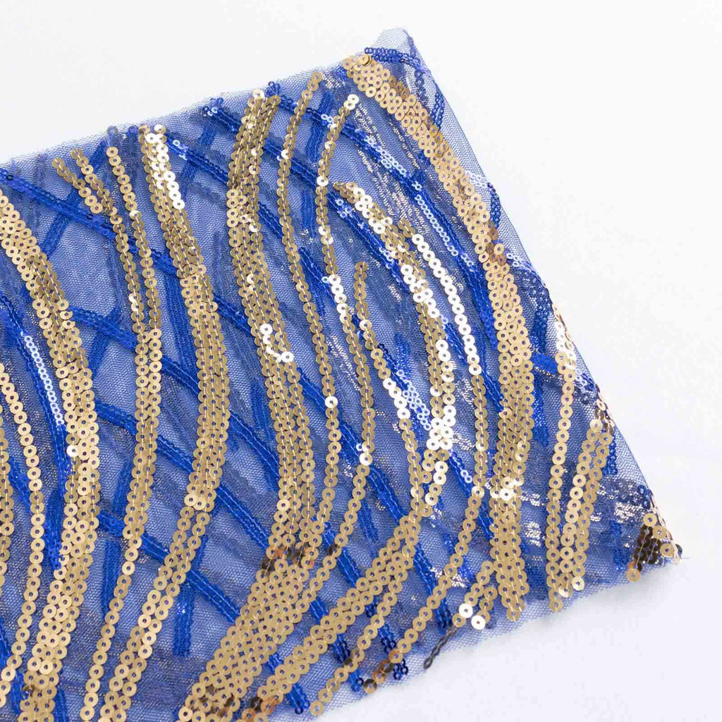 Sequins Chair Sash Bands Royal Blue/Gold | TableclothsFactory