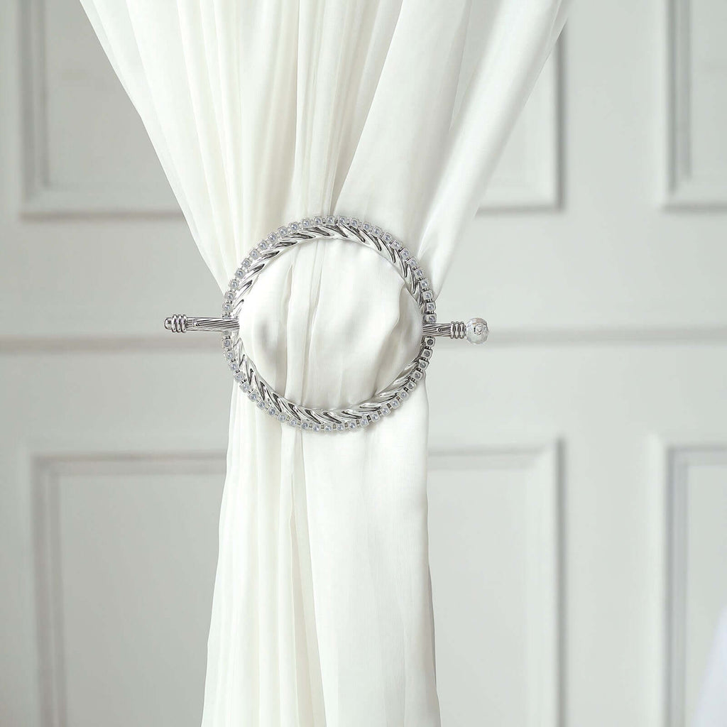 Silver Acrylic Braided Curtain Tie Backs Set of 2 | TableclothsFactory