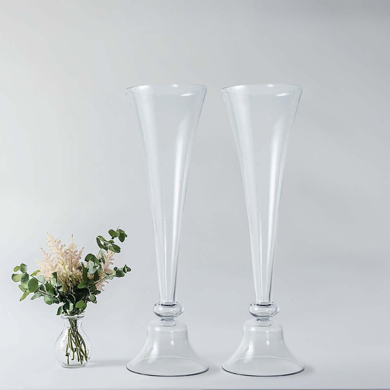 Ribbed Glass Trumpet Vases Clear 26" | TableclothsFactory