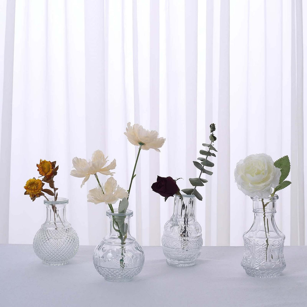 Set of 4 Clear Glass Bud Vases | TableclothsFactory